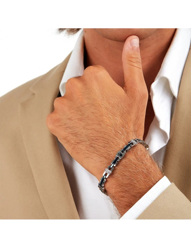 Maserati Bracelet - Iconic - Steel-Blue Inserts-Crystals-JM523AVD32